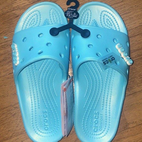 CROCS | Shoes | New Ice Blue Crocs Slide W7 | Poshmark